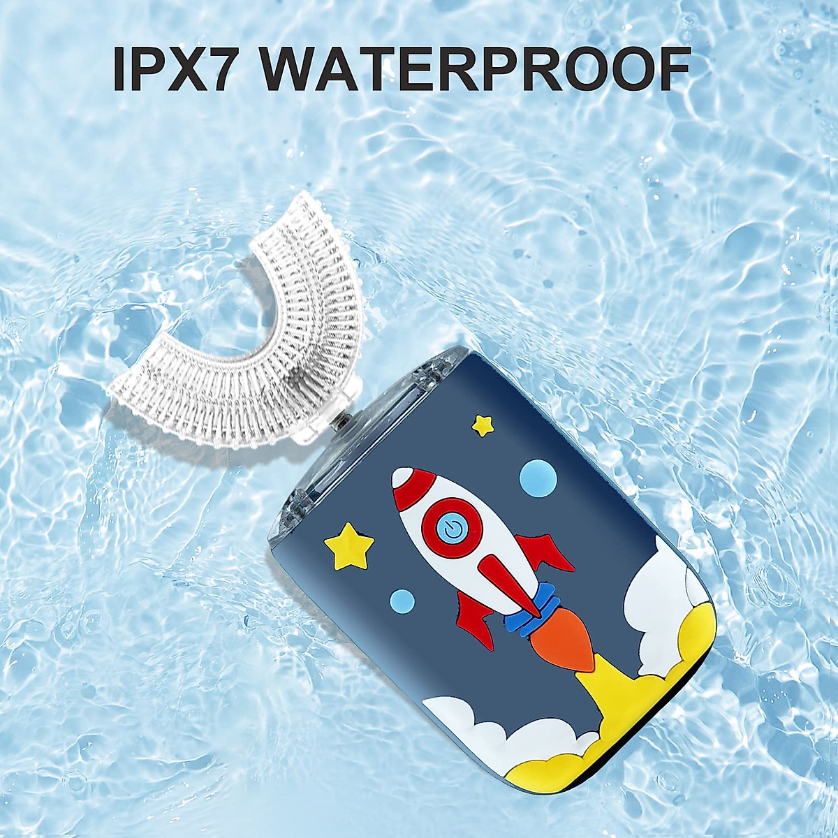 ELOTAME Kids U Shaped Electric Toothbrush with 4 Brush Heads, Cartoon Sonic Automatic Toothbrush with 6 Cleaning Modes, 360-Degree Cleaning, IPX7 Waterproof (8-15 Age Rocket)