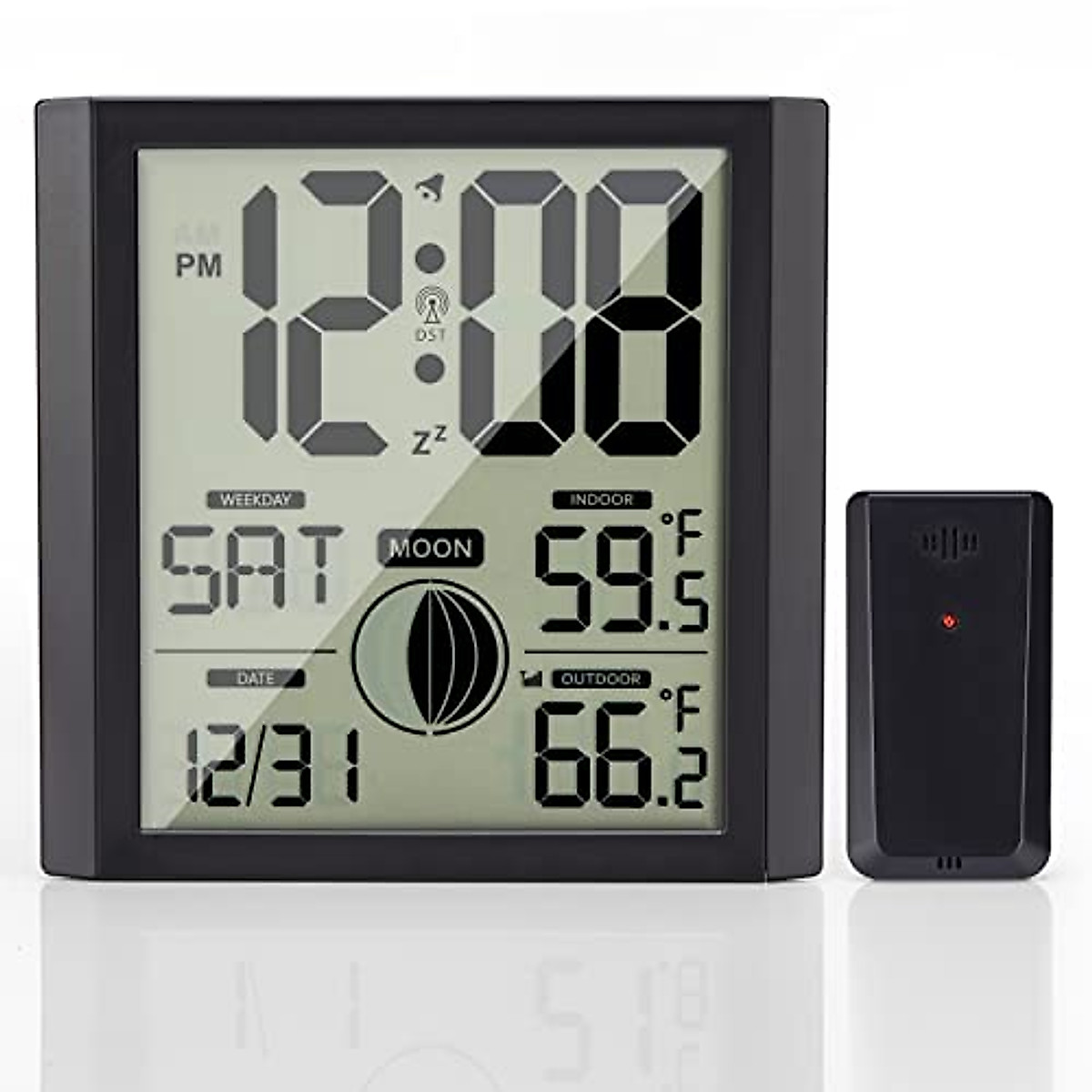 Digital Atomic Wall Clock, Atomic Clocks with Indoor Outdoor Temperature,Battery Operated,Calendar,Large Number Clock with Day and Date for Bedroom Home Office Elderly