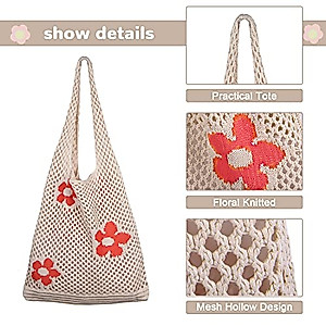 Emprier Women Retro Summer Hobo Bag Trendy Flower Knitted Shoulder Bags Mesh Hollow Tote Bag Casual Beach Purse