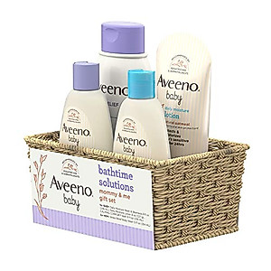 Aveeno Baby Mommy & Me Daily Bathtime Gift Set including Baby Wash & Shampoo, Calming Baby Bath & Wash, Baby Moisturizing Lotion & Stress Relief Body Wash for Mom, 4 items