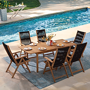 OC Orange-Casual Folding Patio Dining Chair Set of 2, Outdoor Acacia Wooden Rope Reclining Chair w/Armrest, FSC Certified Wood, for Porch, Backyard, Garden, Indoor, Black