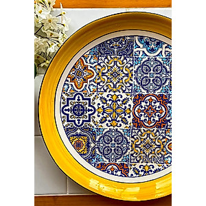 Alcoa Arte Portuguese Pottery Alcobaca Ceramic Decorative Salad Serving Bowl (Yellow) 023 10*10*2.5Inch (L x W x H)