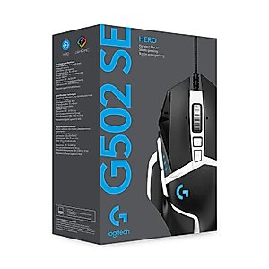 Logitech G502 Hero High Performance Gaming Mouse Special Edition, Hero 25K Sensor, 25 600 DPI, RGB, Adjustable Weights, 11 Programmable Buttons, On-Board Memory, PC/Mac - Black/White