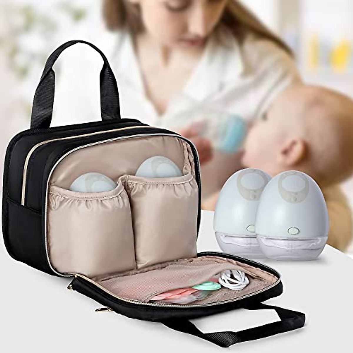 Fasrom Wearable Breast Pump Bag with Cooler Compatible with Elvie and Willow Hands-Free Pumps and Medela Pump in Style, Portable Pump Carrying Case for Working Moms, Black (Bag Only, Patent Design)
