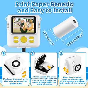 Instant Print Camera for Kids with 3 Rolls of Printer Paper, 1080P Toddler Digital Camera Toys for Age 3-12 with 32GB SD Card, Christmas & Birthday Gifts for 3 4 5 6 7 8 Year Old Girls & Boys (White)