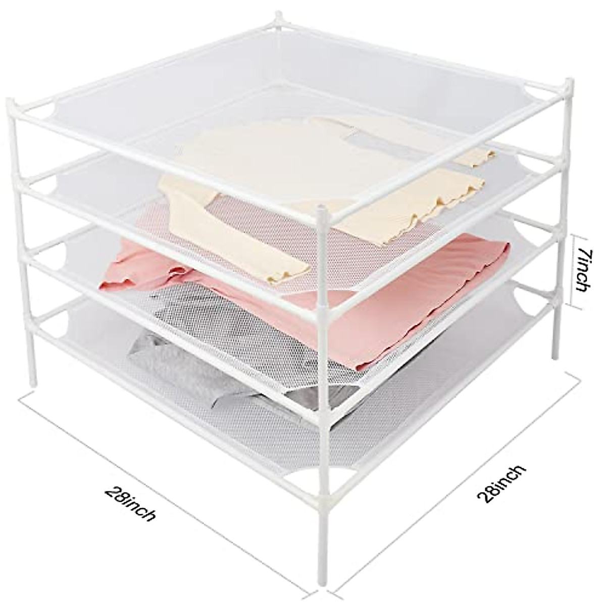 johgee Clothes Drying Rack, 4-Layer Sweater Laundry Drying Rack, Mesh Drying Rack Clothing for Indoor & Outdoor,White