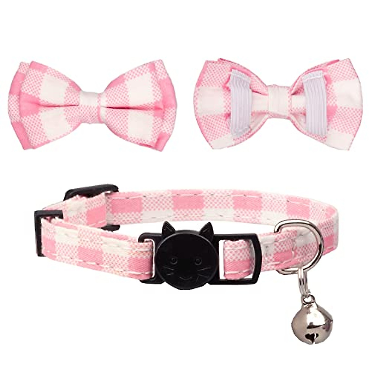 Gyapet Pink Cat Collar Breakaway Safety with Bell Bow Tie Pack in 2 Plaid Flower Pattern Kitten 7-11in Pink Flower & Plaid