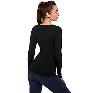 AmélieBoutik Women V Neck Long Sleeve Button Embellished Pullover Sweater (Black Medium)