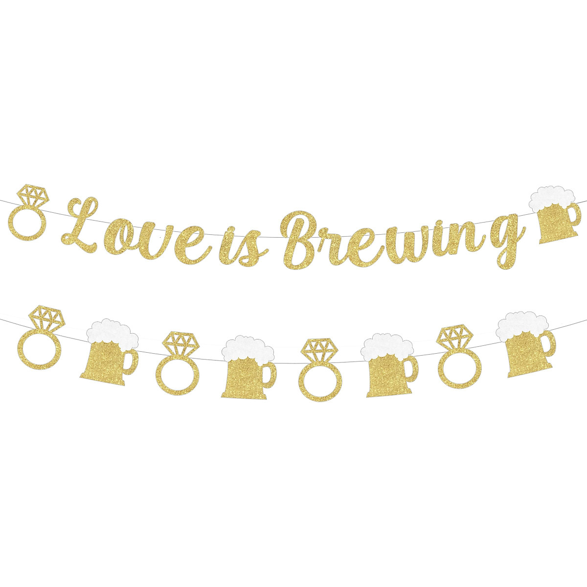 Cheereveal Beer Themed Bridal Shower Decorations, Love Is Brewing Banner Sign, Gold Glitter Beer Diamond Ring Garland for Bachelorette Wedding Engagement Anniversary Party Supplies