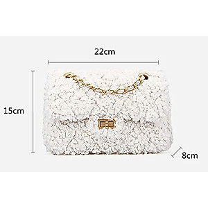 Women Plush Shoulder Bag Fashion Fluffy Crossbody Purse Soft Warm Shopping Dating Bag with Adjustable Chain Strap Indie Cute Tote Bags (White)