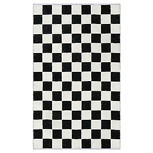 Lahome Checkered 3x5 Black and White Rug, Modern Black Checker Rug for Bedroom, Cotton Woven Aesthetic Area Rug for Kids, Checkerboard Washable Rug Low Pile Floor Carpet