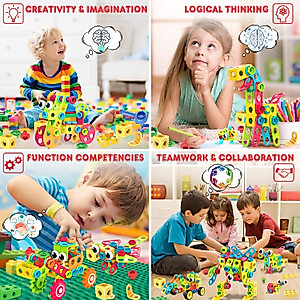 NXONE 195 PCS Educational STEM Toys for Boys and Girls Ages 3 4 5 6 7 8 9 10 Construction Building Blocks Toy Building Sets Kids Toys Creative Activities Games with Storage Box