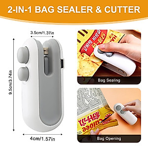 2Pcs Mini Bag Sealer, Rechargeable Heat Sealer, 2 in 1 Chip Bag Sealer & Cutter, Mini Bag Resealer Machine, Portable Handheld Food Sealer for Plastic Bags Snacks Bags Food Storage, White