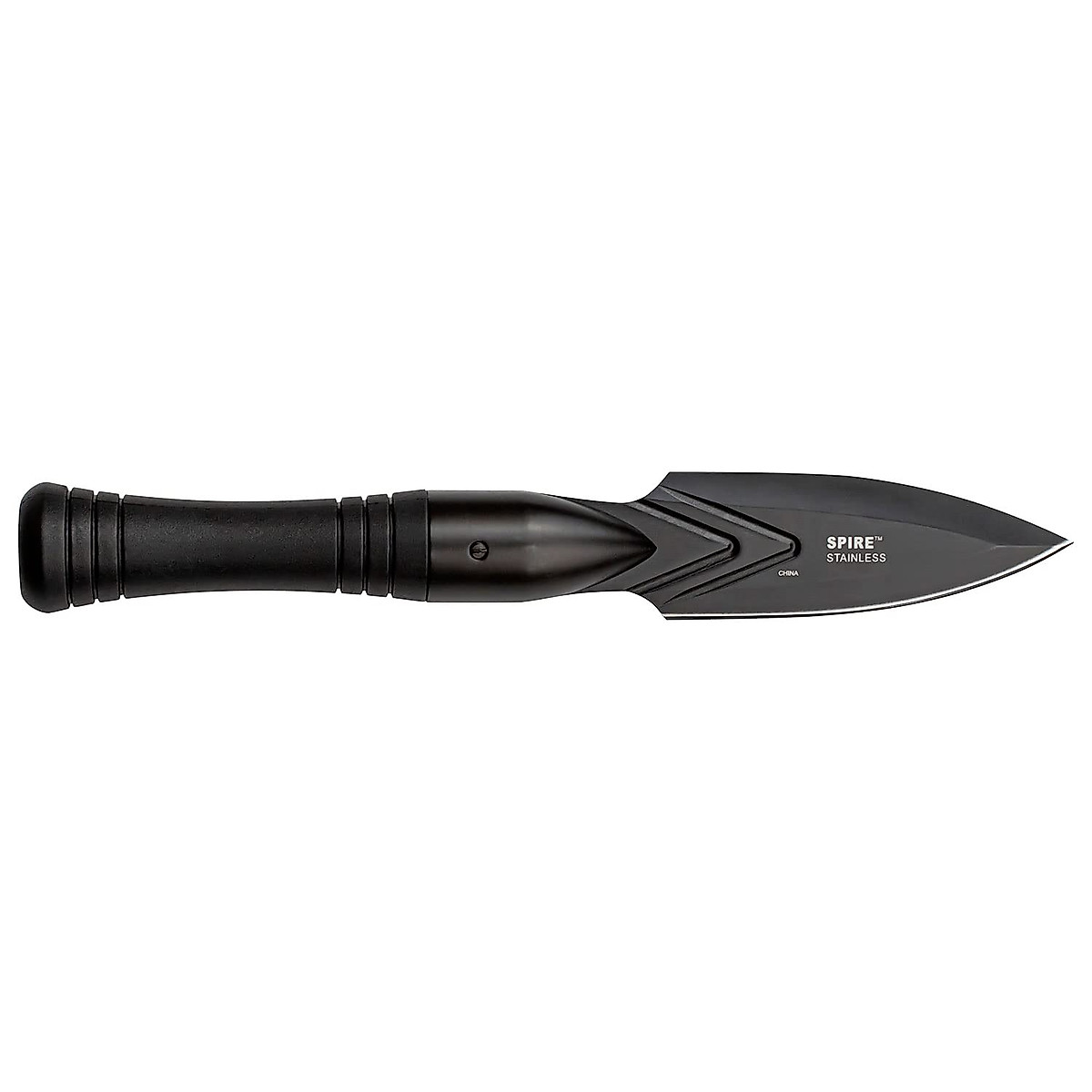 Elk Ridge - Outdoors - Spear – Spire, Black Fine Edge Spear Point Blade with Black Injection Molded Nylon Fiber Handle with Universal Thread for Broom Stick, Nylon Sheath– Spire, ER-SP002BK