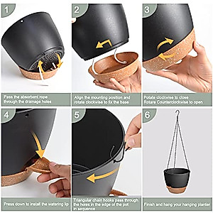 Vanslogreen 10 Inch Hanging Planter, 2 Pack Plant Hanger Indoor Outdoor, Self Watering Plant Pot Hanging Baskets Holder Plants with Drainage Holes & Removable Tray for Garden Home (Black)