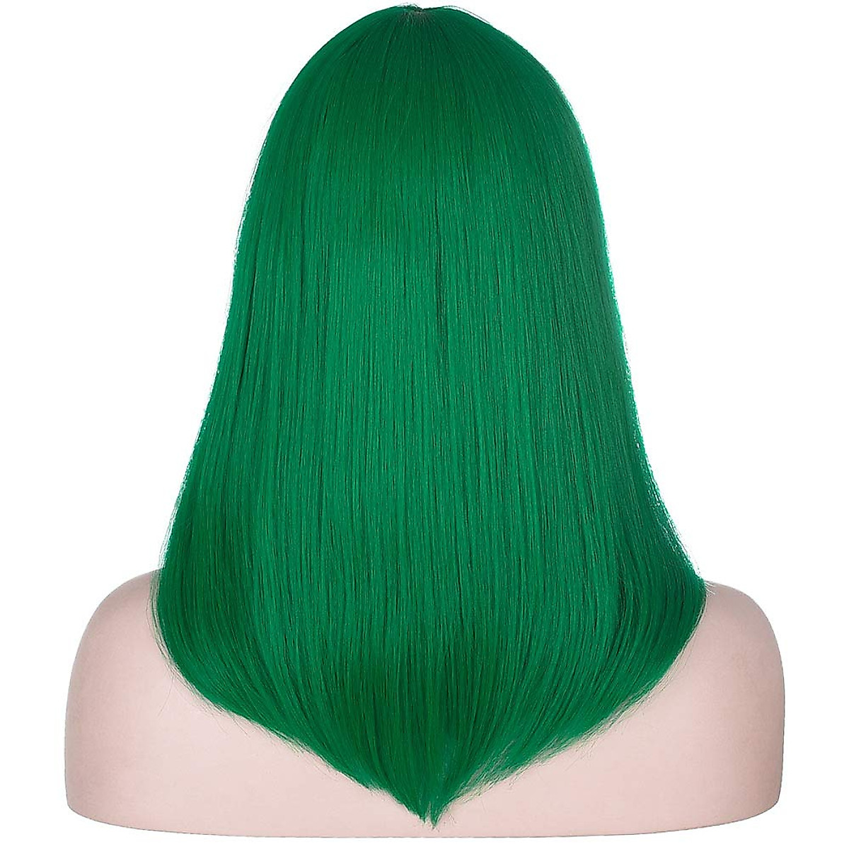 AMZCOS 15 Inch Short Straight Green Bob Wig with Bangs | Natural Heat Resistant Synthetic Hair for Women