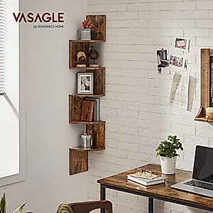 VASAGLE Corner Shelf Wall Mount, 5-Tier Floating Corner Bookshelf, Plant Shelf for Bedroom, Living Room, Bathroom, Office, Rustic Brown ULBC72BX