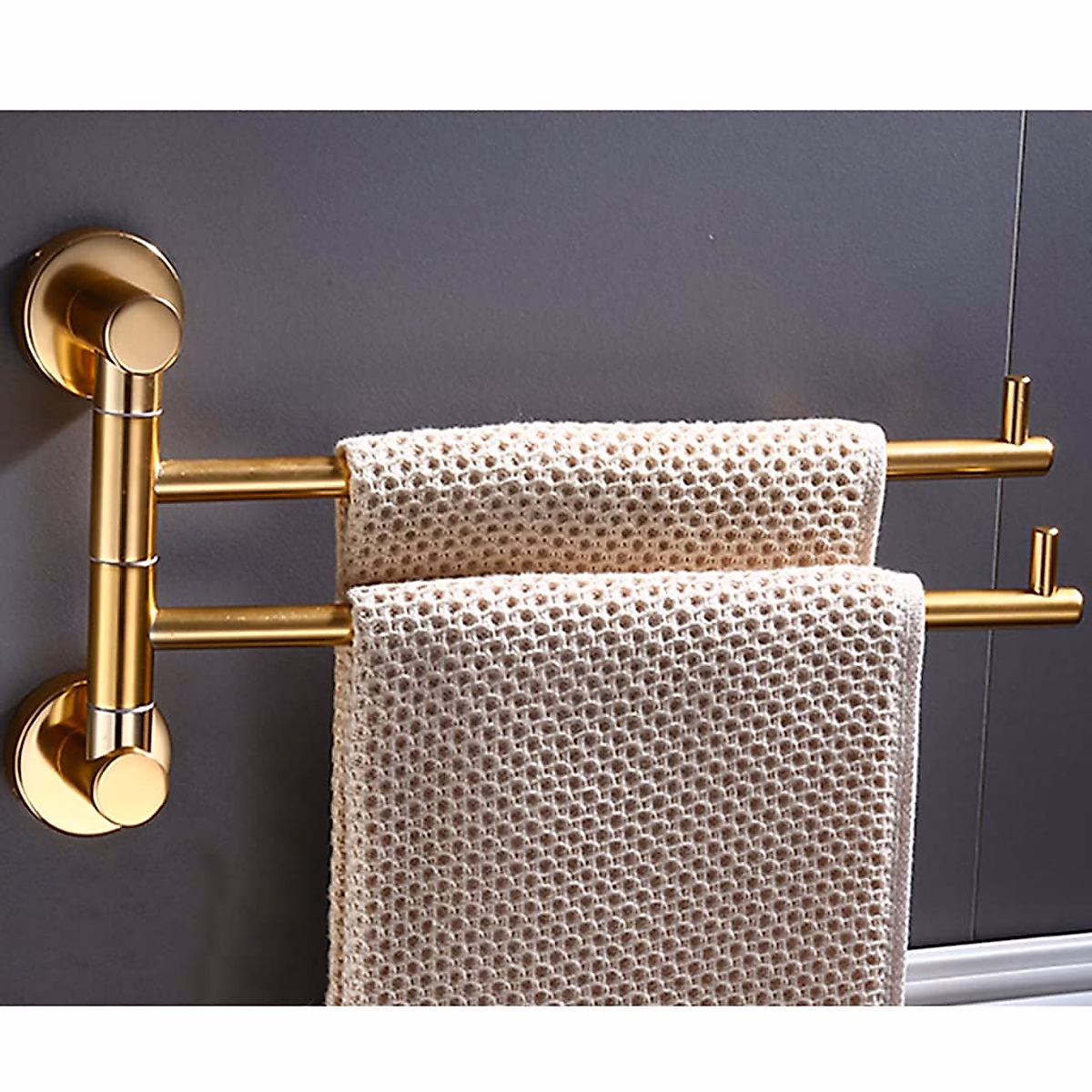 Swing Out Towel Bar, Gold Folding Arm Swivel Hanger Bathroom Storage Organizer Rustproof Wall Mount Polished Surface, Hand Towel Holder for Shower Room, Kitchen gold-2bars