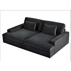 US Pride Furniture Sleek Velvet Sleeper Sofa Bed Couch with Luxurious Design, Stylish Focal Point for Elegant Living Spaces and Cozy Lounging with 2 Accent Pillows, Black