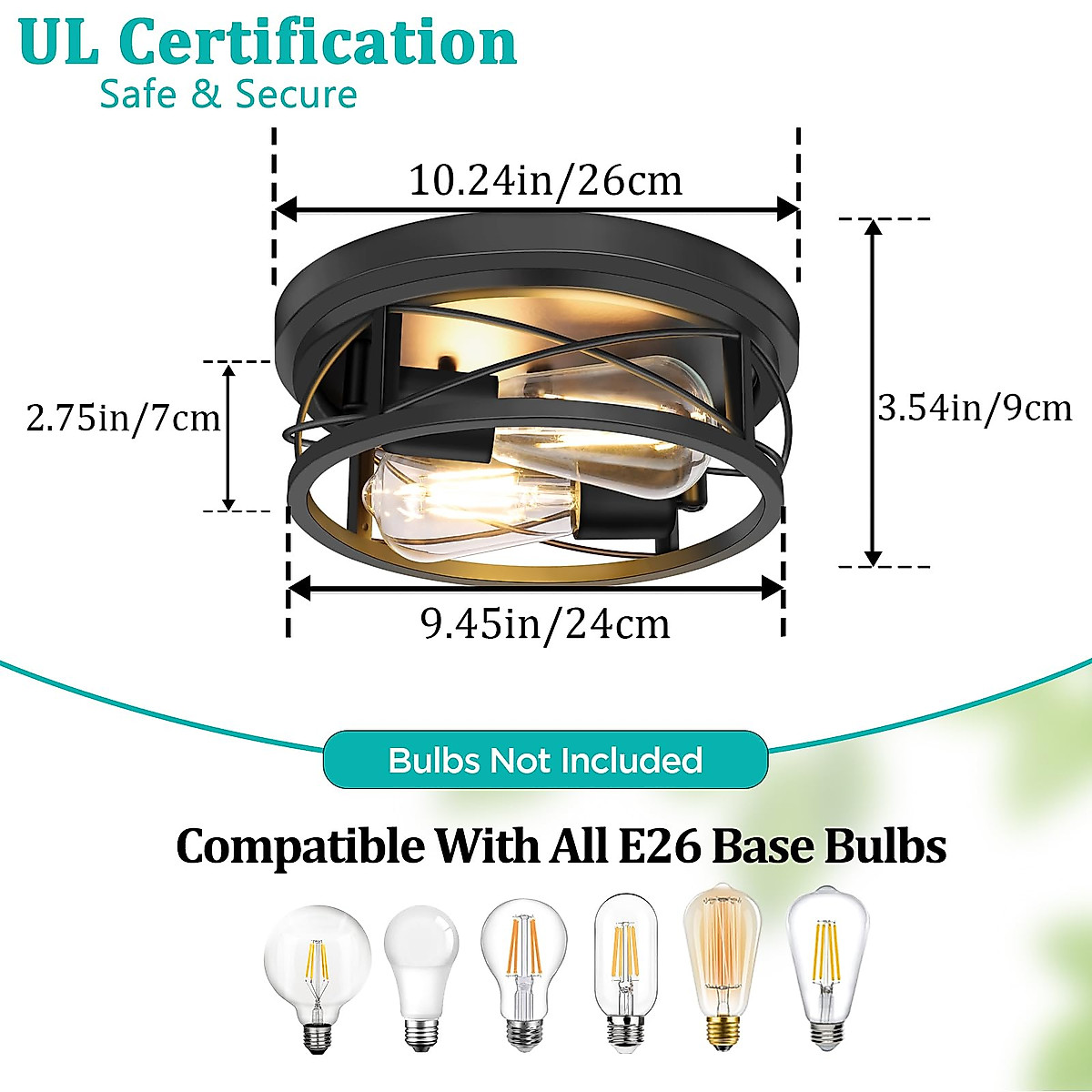 Baocuz 2-Light Flush Mount Ceiling Light Fixture, Farmhouse Light Fixtures Ceiling Mount for Hallway, Metal Cage Black Ceiling Lighting Lamp for Kitchen, Living Room, Entryway (2 Pack)