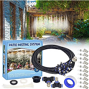 Tesmotor Misting System for Outside Patio, 59FT Misting Line + 21 Brass Nozzle Outdoor Misters for Cooling, Misting System for Patio Garden Lawn Pool Umbrella Trampoline