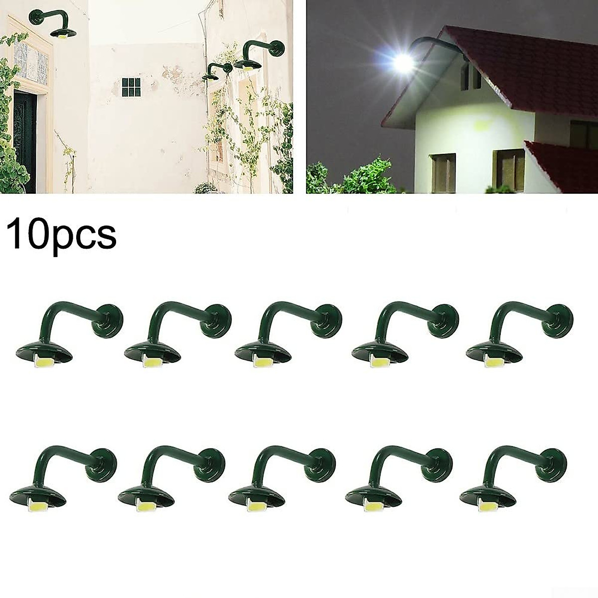 10pcs Model Railway 1:87 Hanging Lamp Outdoor Wall Goose Neck Light HO Scale LED