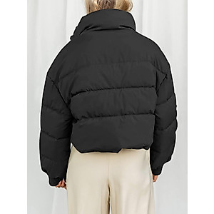 MEROKEETY Women's Winter Cropped Puffer Jacket Long Sleeve Oversized Stand Collar Zip-Up Short Coat