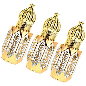 Healeved 3pcs Mini Arabic Crystal Glass Roller Bottles 6ml Gold Refillable Essential Oil Roll On Dispenser Empty Travel Perfume Sample Container