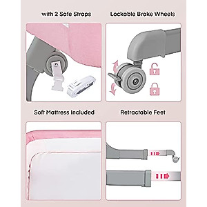 BAHOM Bassinet Bedside Sleeper, 2-in-1 Bedside Bassinet for Baby, Adjustable Height with Portable Infant Nest for Newborns, Mesh Walls Crib Bassinets (Pink)