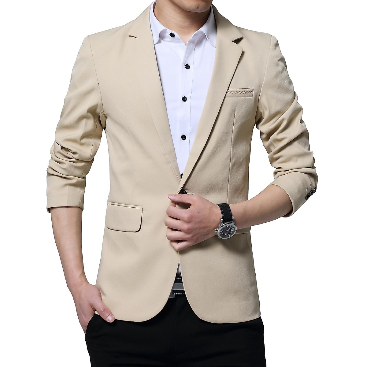 DAVID.ANN Men's Casual Blazer Jacket Slim Fit Sport Coats Lightweight One Button Suit Jacket,#1 Khaki,Small