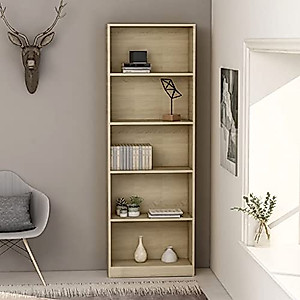 YUHI-HQYD 5-Tier Book Cabinet,Multifunctional Shelving,Flower Shelf,Modern Display Shelf,Robust and Stable,Easy to Clean,Can Hold Photo Frames,Trophies, Sonoma Oak 23.6"x9.4"x68.9" Engineered Wood