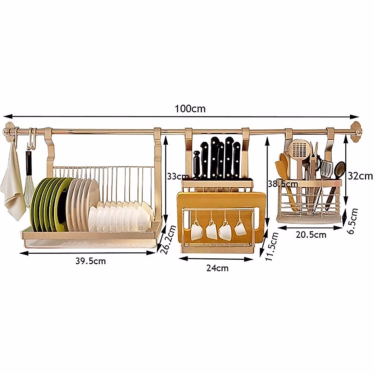 Plate Rack Multi-Purpose Kitchen Storage Shelf Wall Dish Rack Dish Drainer with Cutlery Tableware Draining Drying Storage Shelf Pan Plate Holder