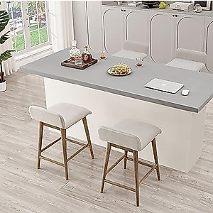 Ball & Cast Upholstered Counter Height Bar Stools 24 inch Kitchen Wooden Stool Chairs Set of 2, Linen