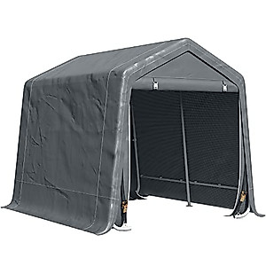 Outsunny 9' x 8' Garden Storage Tent, Heavy Duty Bike Shed, Patio Storage Shelter w/Metal Frame and Double Zipper Doors, Dark Grey