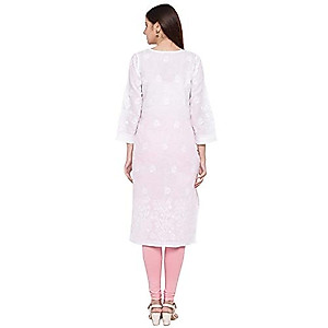 Ada Indian Hand Embroidery Women's Chikankari Cotton Kurta Kurti Tunic A220999 (XXX-Large, White)