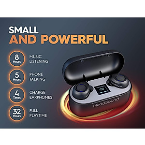 HeadSound X5 True Wireless Earbuds Headphones, CVC 8.0 Noise Reduction, Bluetooth 5.0 APTX HD Sound In Ear Totally Wireless Earphones, 32Hr Play Auto Pairing IPX7 Sweatproof Sport Headset,Built in Mic