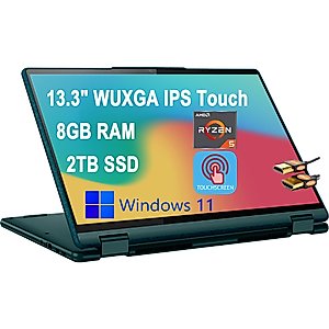 Lenovo Yoga 6 13 2-in-1 Laptop 13.3" WUXGA IPS Touchscreen (100% sRGB) AMD Hexa-Core Ryzen 5 5500U (Beats i7-10510U) 8GB RAM 2TB SSD Backlit Fingerprint HDMI USB-C Win11 Dark Teal + HDMI Cable
