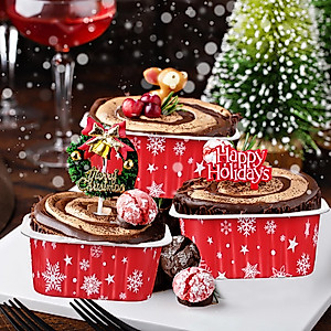 Suttmin 200 Pcs Christmas Baking Cups Foil Pans with Lids 5oz Mini Cake Containers Aluminum Cupcake Liners Square Dessert Cups Xmas Disposable Tin Muffin for Xmas Party(Snowflake)