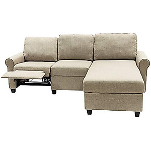 Serta Copenhagen Reclining Sofa Small Couch with Built-in Storage, Low-Maintenance & Family-Friendly Fabric, Right Sectional, Dusk Beige