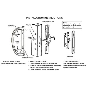Patio Sliding Door Handle Set with Mortise Lock, Key Cylinder and Face Plate, Full Replacement Handle Lock Set Fits Door Thickness from 1-1/2" to 1-3/4", 3-15/16" Screw Hole Spacing, Black