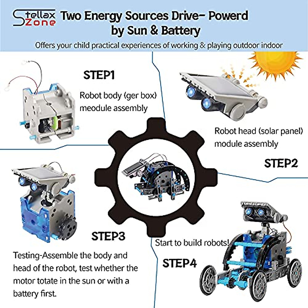 STELLAX ZONE 12 in 1 Solar Robot Kit, Building Robots for Kids 8-12 Year Olds Boys Girls Gifts, 190 Pcs STEM Education Science Toys Robotics Kits