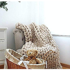MLMGUO Knitted Throw Blanket for Sofa,Handmade Knit Chunky Blanket Throw Sofa Throw for Gift Sofa Bed,Chunky Knit Blanket(Camel 40"x60")