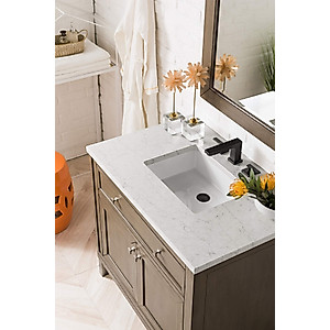 Chicago 36" Single Vanity, White Washed Walnut, with 3 CM Eternal Jasmine Pearl Quartz Top w/Sink