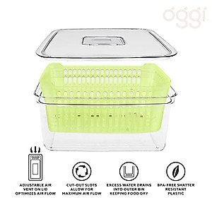 Oggi Store Fresh Food Storage Bin, 12.25" x 8" x 6", Clear