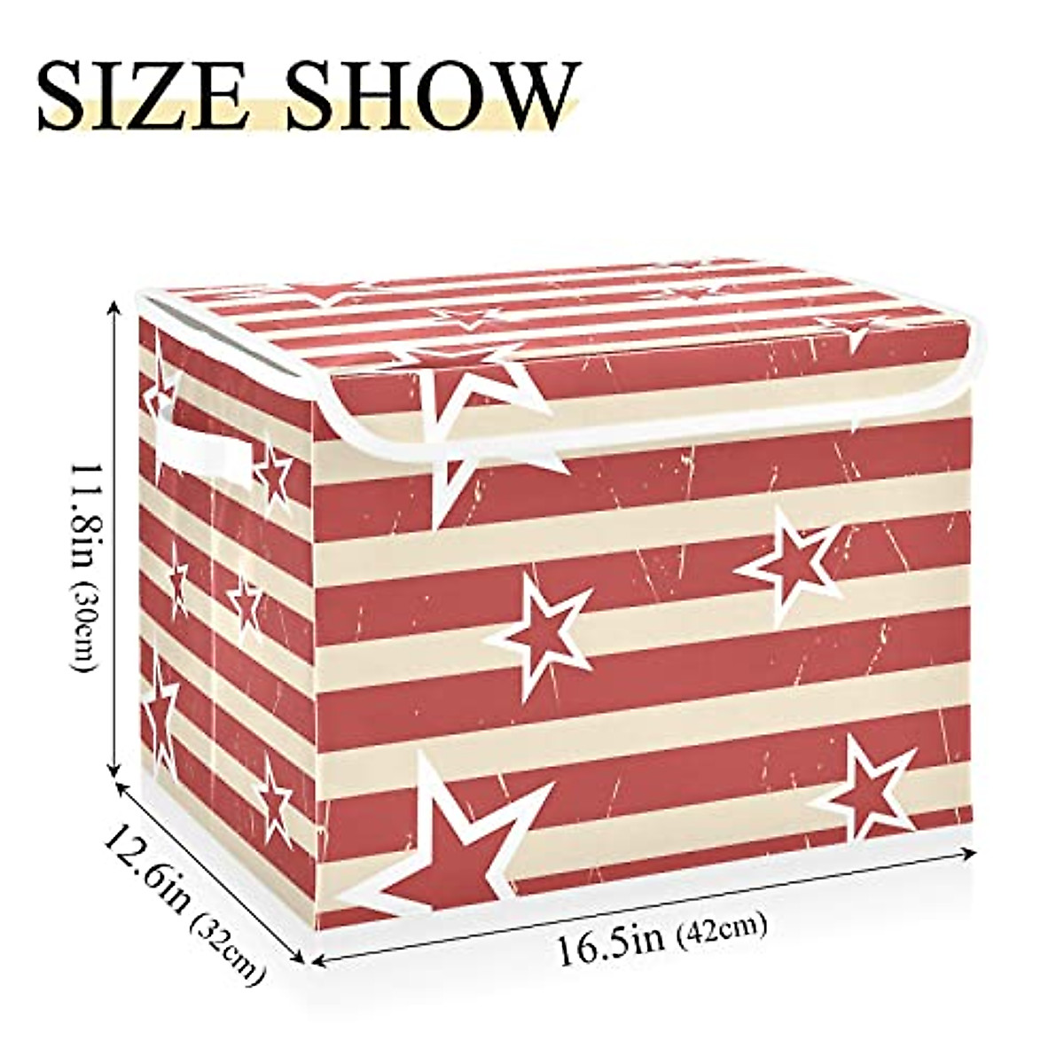 RunningBear American Patriotic Stars Large Storage Bins with Lid Collapsible Storage Bin Storage Basket Organizer Cute Storage Bin for Clothes Toys Books