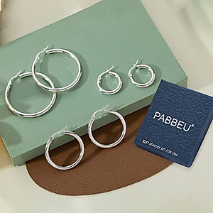 3 Pair Sterling Silver S925 Silver Lightweight Small Hoop Earrings Set Hypoallergenic Hoop Earrings for Women 20/30/40mm PABBEU