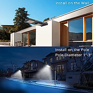 Mii-PWR Solar Street Light Metal Motion Sensor Wall Mounted IP65 Outdoor Waterproof with 3 Lighting Modes Auto Dusk to Dawn LED for Garden Street Deck Patio Path Garage Parking