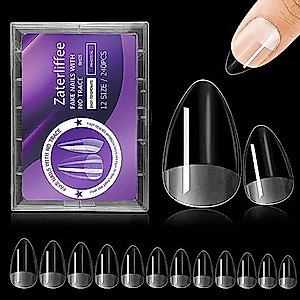 240pcs Short Almond Nail Tips,Almond Nails Pre-shaped Half Matte False Nail,Tip Kit for Soak Off Nail Extensions for Home Salons DIY Nail Art,Soft Gel Nail Tips,(12size)