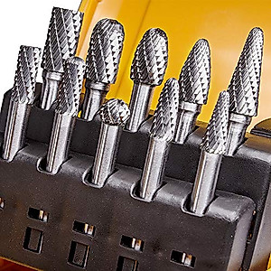 TJATSE 10Pcs Carbide Burrs Set Double Cut Solid Tungsten Carbide Rotary Burr Set 1/4 Inch Shank for Die Grinder Drill Engraving