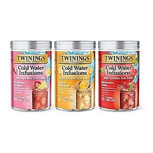 Twinings Cold Infuse Water Enhancer Tea Sampler, Strawberry-Lemon, Mango-Passionfruit, Watermelon-Mint, 12 Count (Pack of 3)